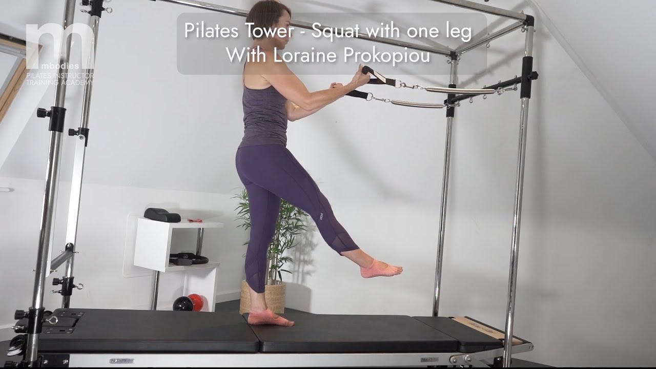 Pilates Tower Exercise - Arm Springs Standing Squat with One Leg - YouTube