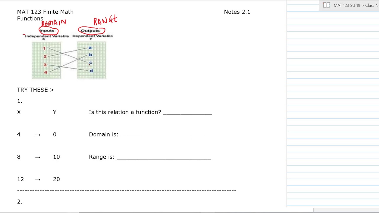 MAT 123 Finite Math Section 2.1 Functions - YouTube