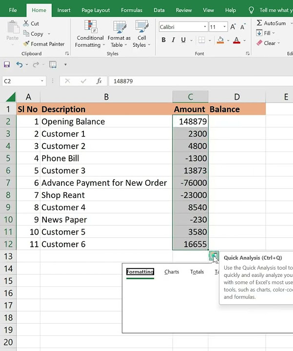 How to Calculate Running total using Quick Analysis tool #shorts - YouTube
