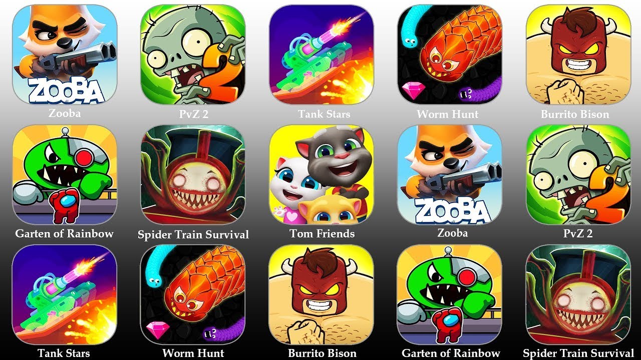 Tom Friends,Zooba,PvZ 2,Tank Stars,Worm Hunt,Burrito Bison,Garten of ...
