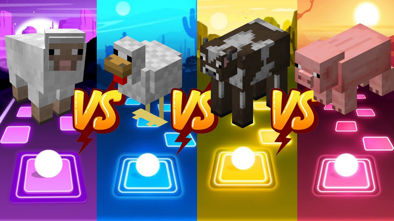 Minecraft mobs : Sheep vs Chicken vs Cow vs Pig | Tiles Hop EDM Rush ...