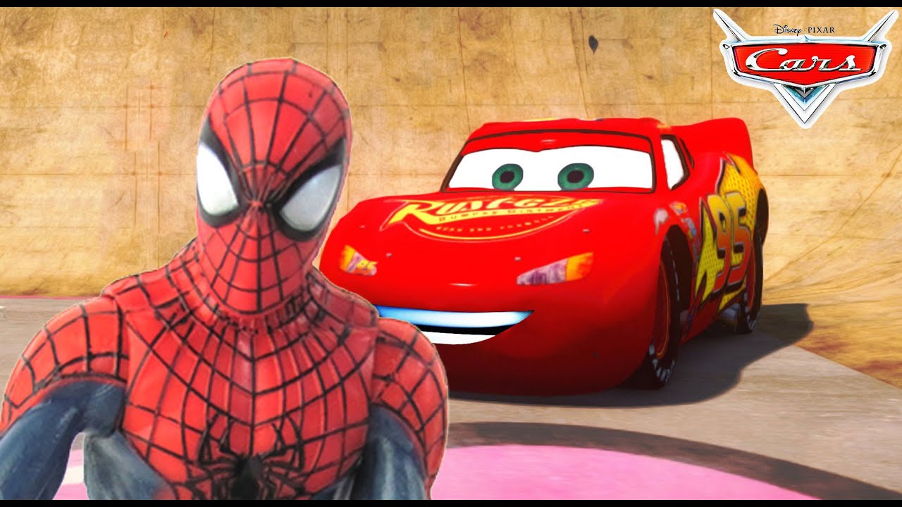 Lightning McQueen Cars Cartoon Play with The Amazing Spiderman ...