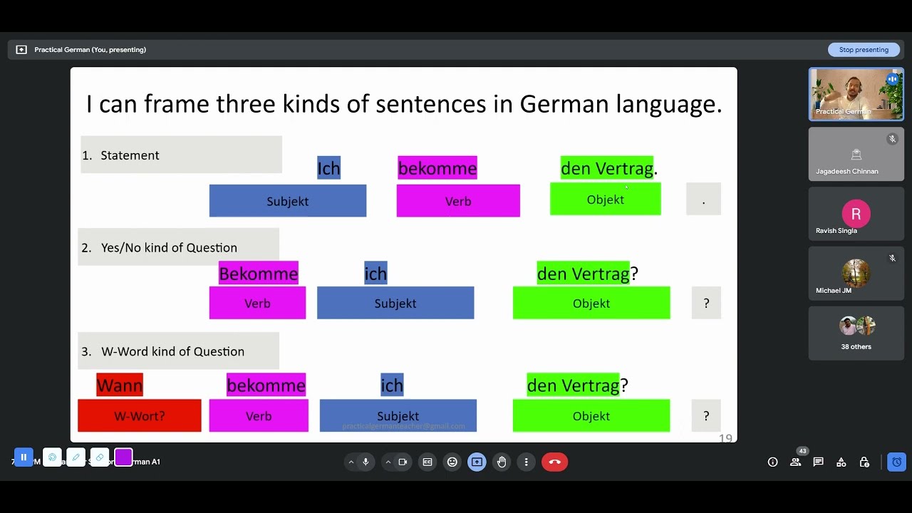 German A1 | Lecture 5 : There are three types of sentences in German ...