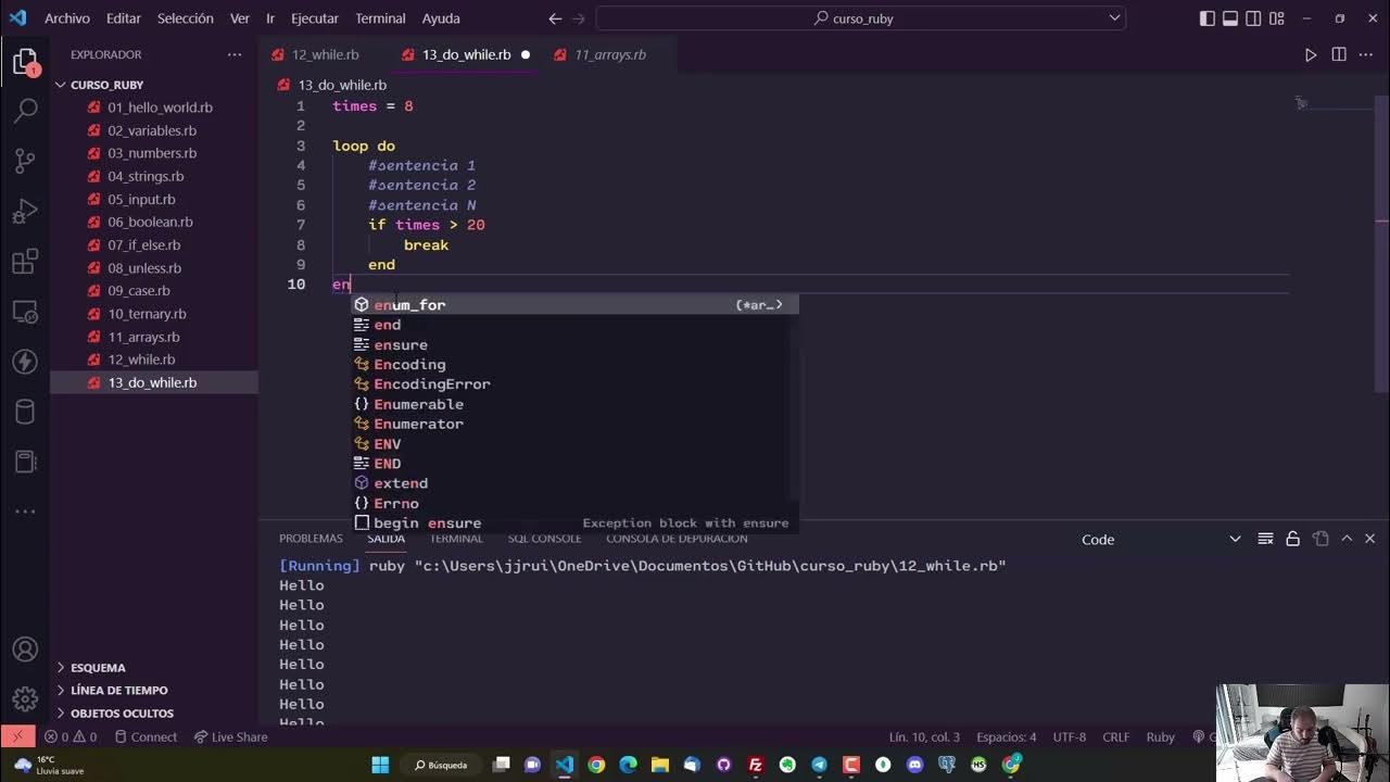 14 Estructura iterativa do while - Curso Ruby - OpenBootcamp - YouTube