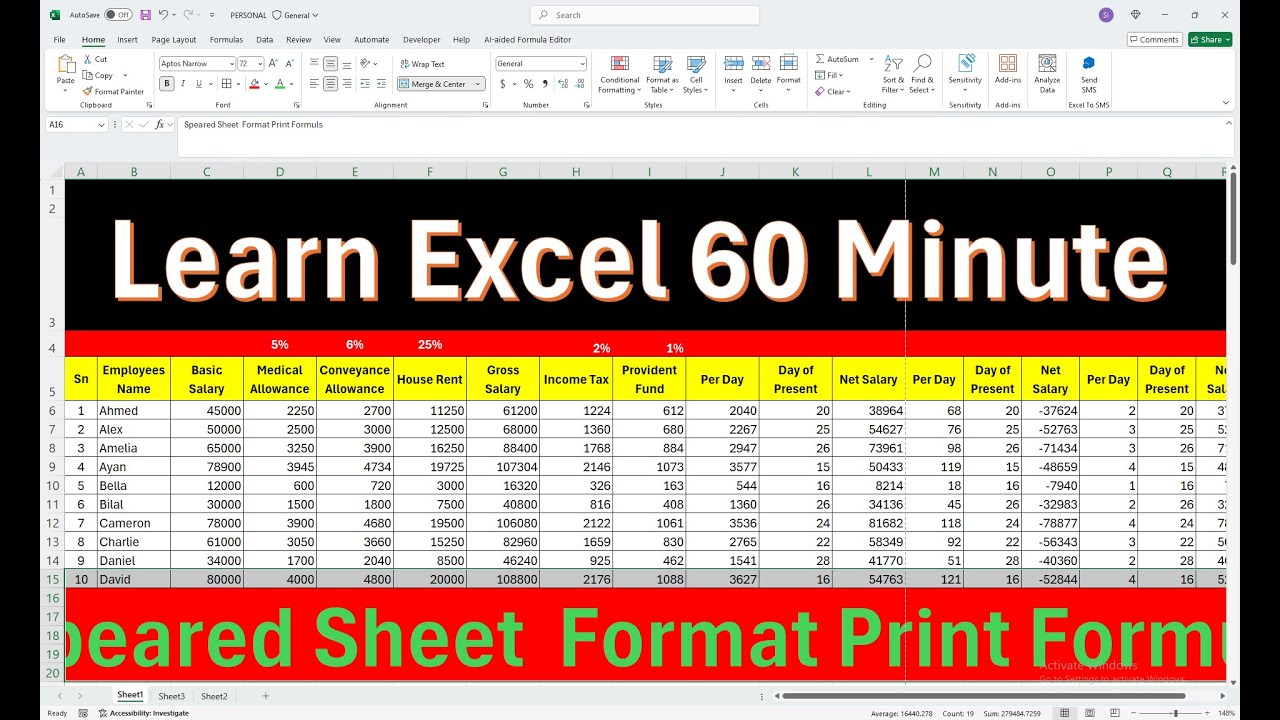 Learn Excel in 60 Minutes | Full Excel Course for Beginners - YouTube