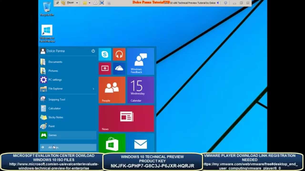 How to Install Windows 10 Technical Preview using VMWARE PLAYER - YouTube