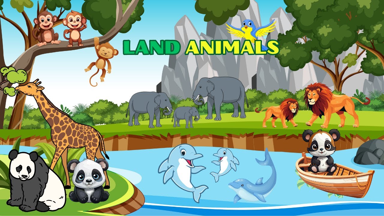 Land Animals Song | Lions, Elephants, Dolphins, Giraffes, Pandas ...