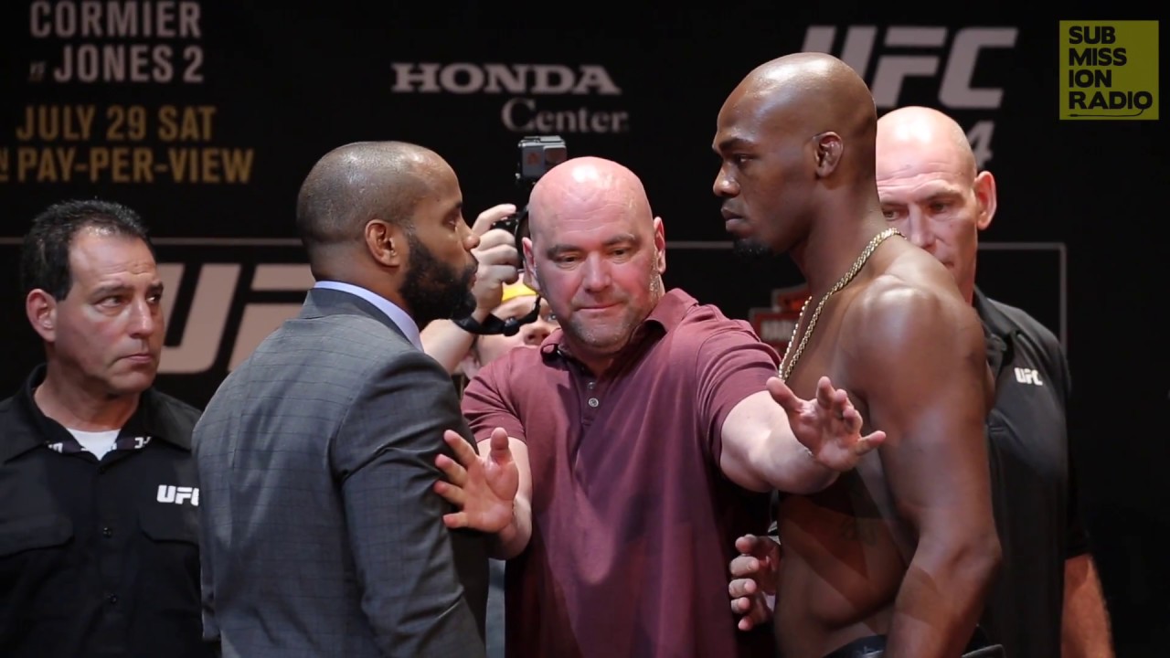 UFC 214: Daniel Cormier vs Jon Jones 2 Staredown - (Jones Takes Shirt ...