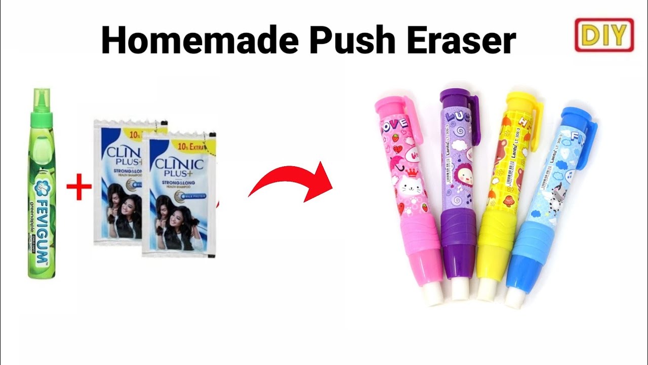 How to make Push up Eraser at home easily/Homemade Eraser pen/DIY ...