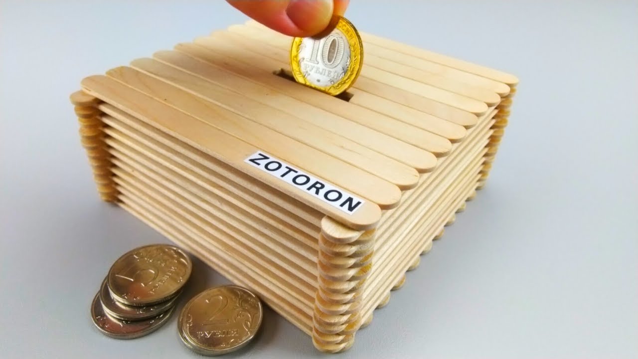 How to Make Popsicle Stick Coin Bank Box - YouTube