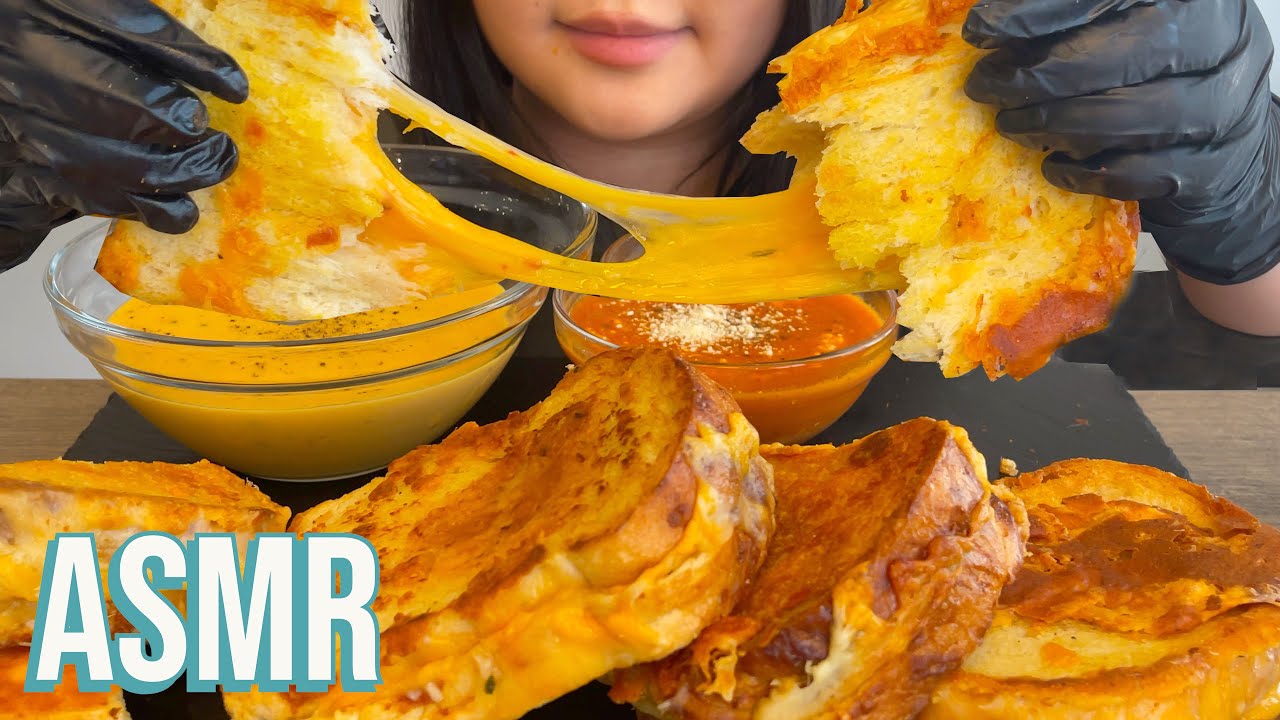 ASMR TOASTY GRILLED CHEESE SANDWICHES WITH TOMATO BISQUE AND CHEESE ...