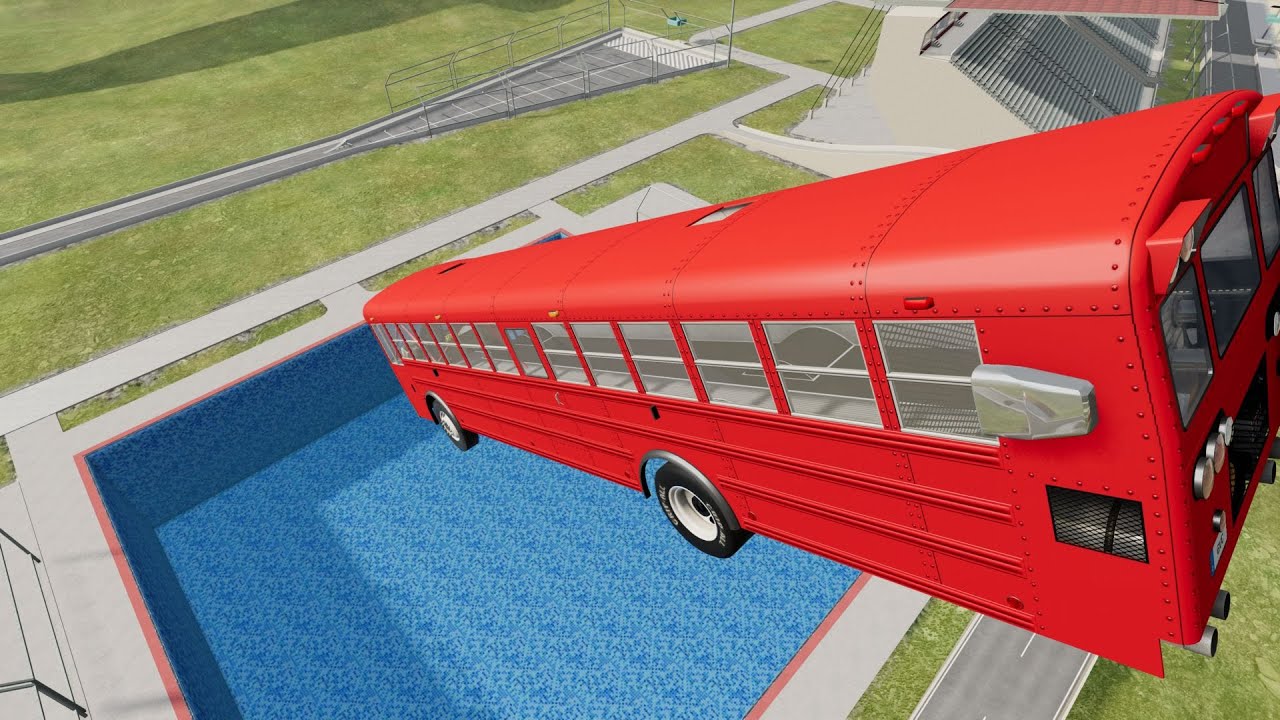 Buses and swimming pool - bus jumping into water - YouTube