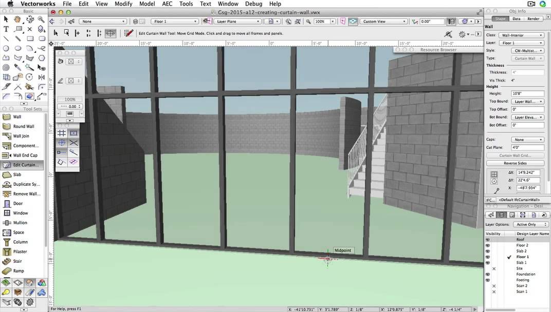 GSG - Vectorworks Architect 2015 - 12 Creating a Curtain Wall - YouTube