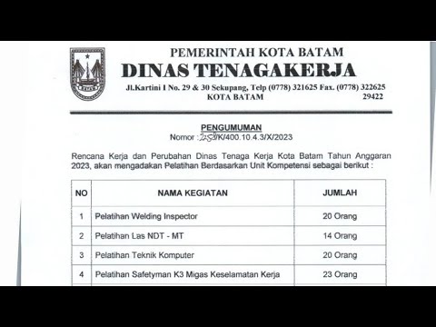 Pelatihan gratis Disnaker Batam - YouTube