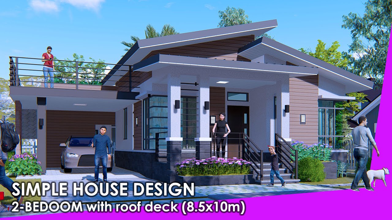 Beautiful 2 BEDROOM HOUSE DESIGN with ROOF DECK | 8.50 x 10.00 m - YouTube