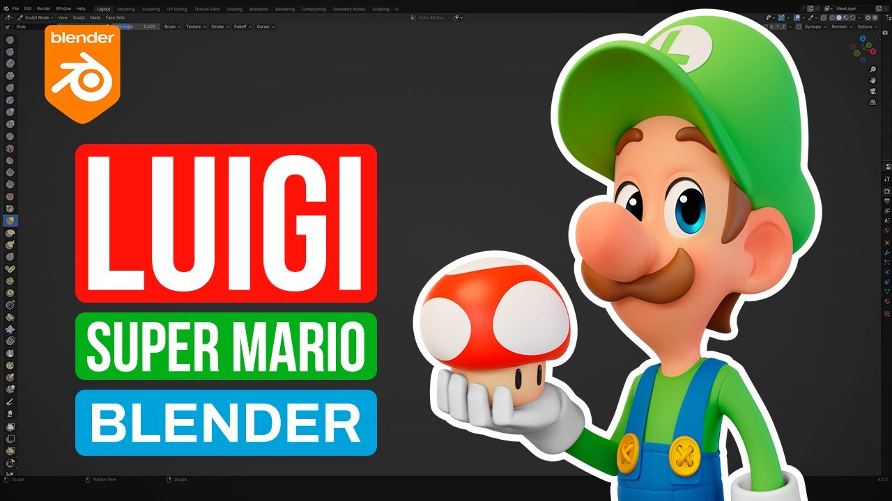 Blender Sculpting Luigi Super Mario Bros Timelapse - YouTube