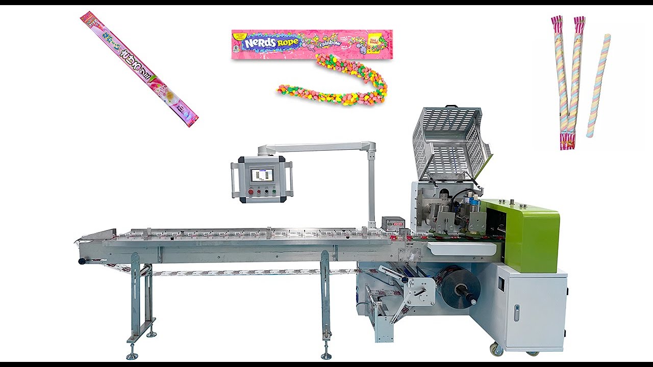 individual strip candy nerds ropes flow wrap packaging machine - YouTube