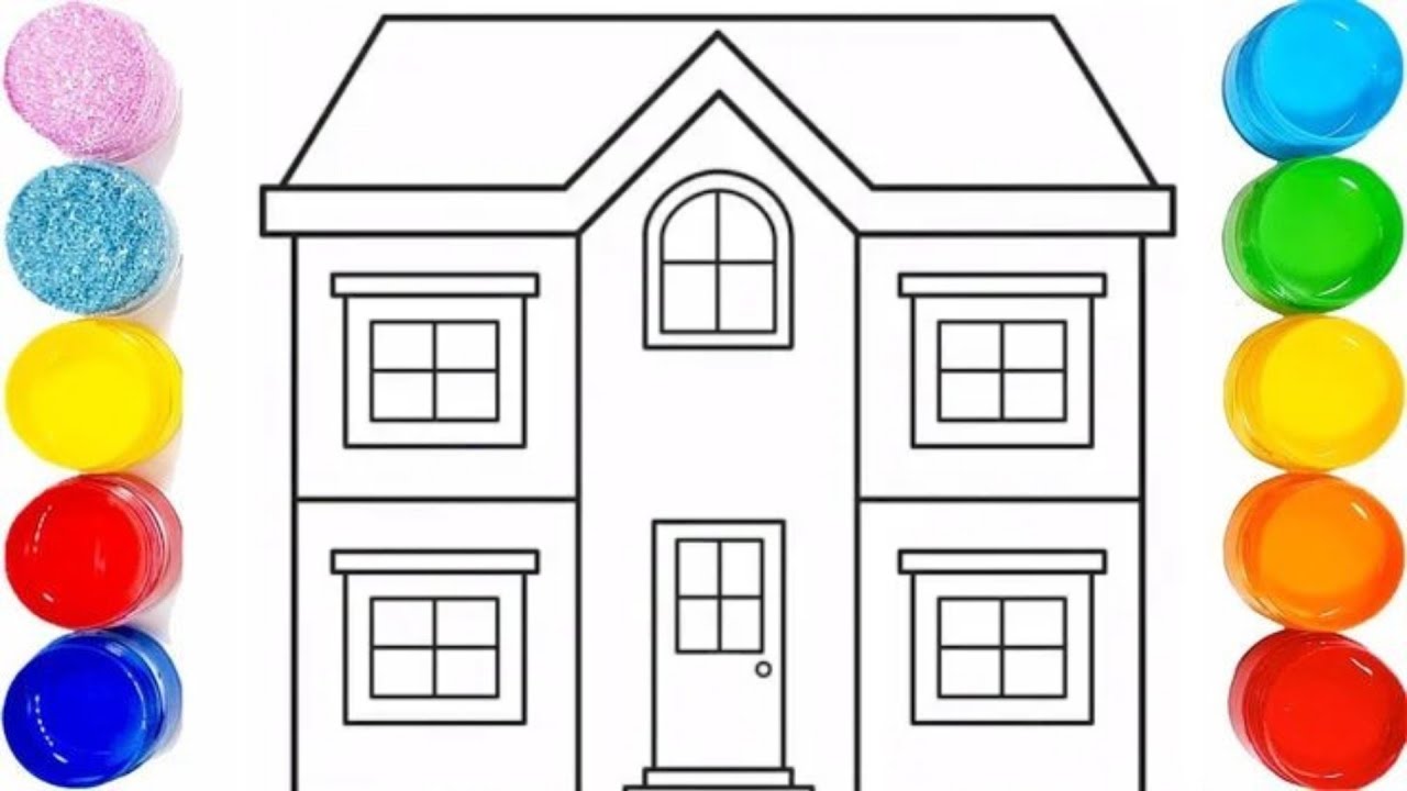 Simple Two-storey house Easy and Beautiful drawing easy with colours ...