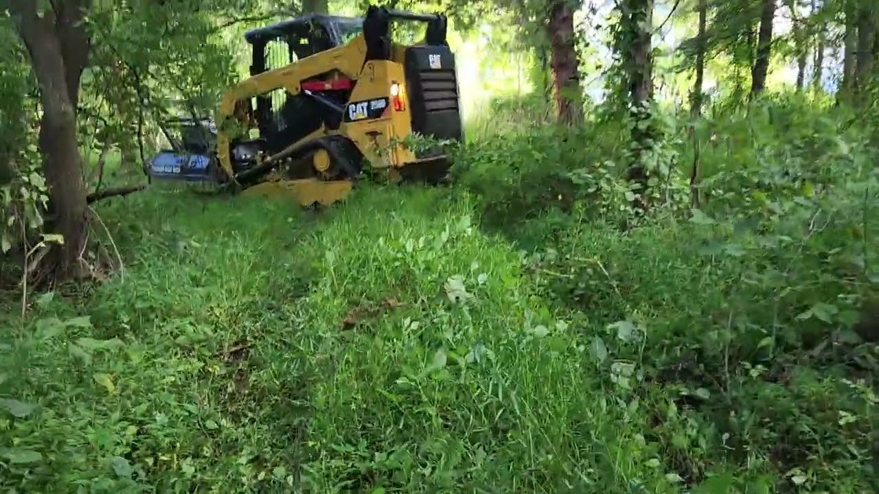 Loftness Hi-Flow Mulcher on Caterpillar 259D! - YouTube