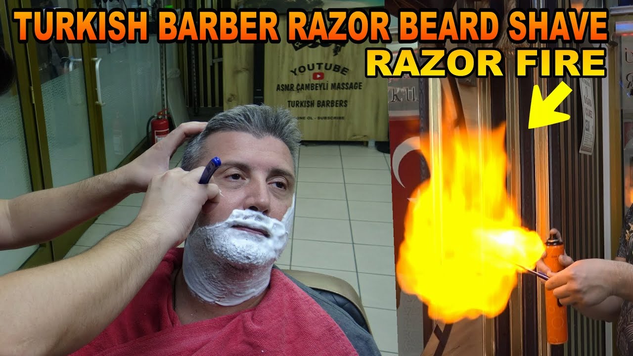 ASMR TURKISH BARBER SHAVE 💈 RAZOR BEARD SHAVE 💈 RAZOR FIRE 💈 ustura ile ...