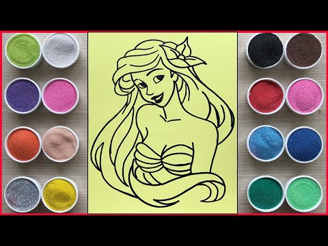 TÔ MÀU TRANH CÁT NÀNG TIÊN CÁ TÓC ĐỎ XINH ĐẸP - Sand painting mermaid (Chim Xinh channel)