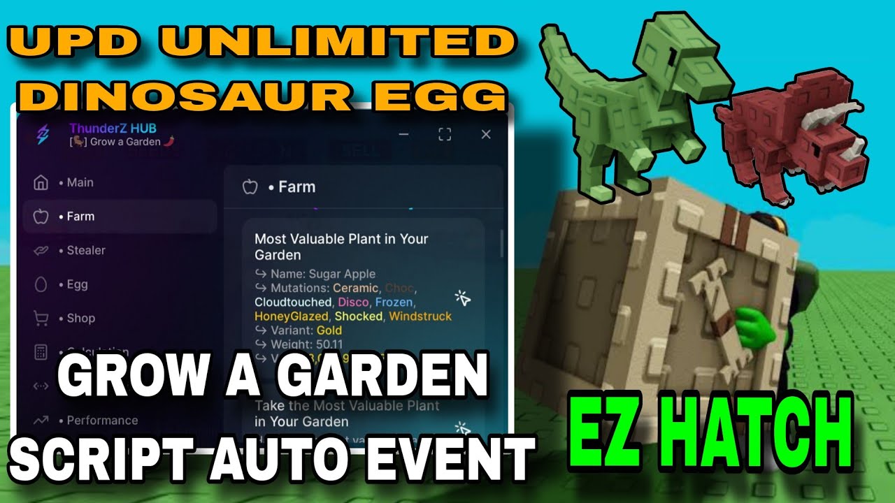 Grow a Garden Script GUI 🦖 | Auto Event, INFINITE DINOSAUR EGG Delta ...