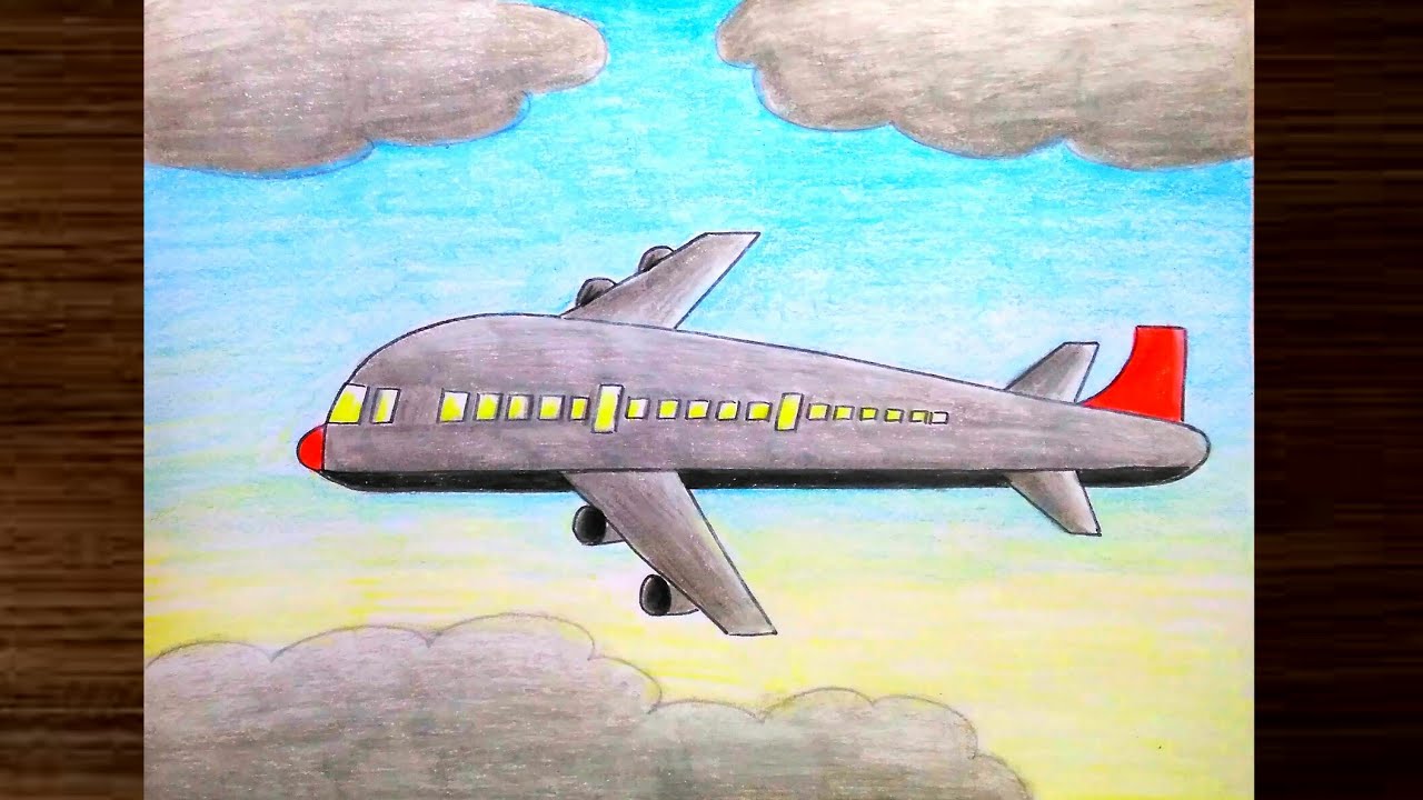 Aeroplane scenery drawing step by step/Aeroplane drawing easy for ...
