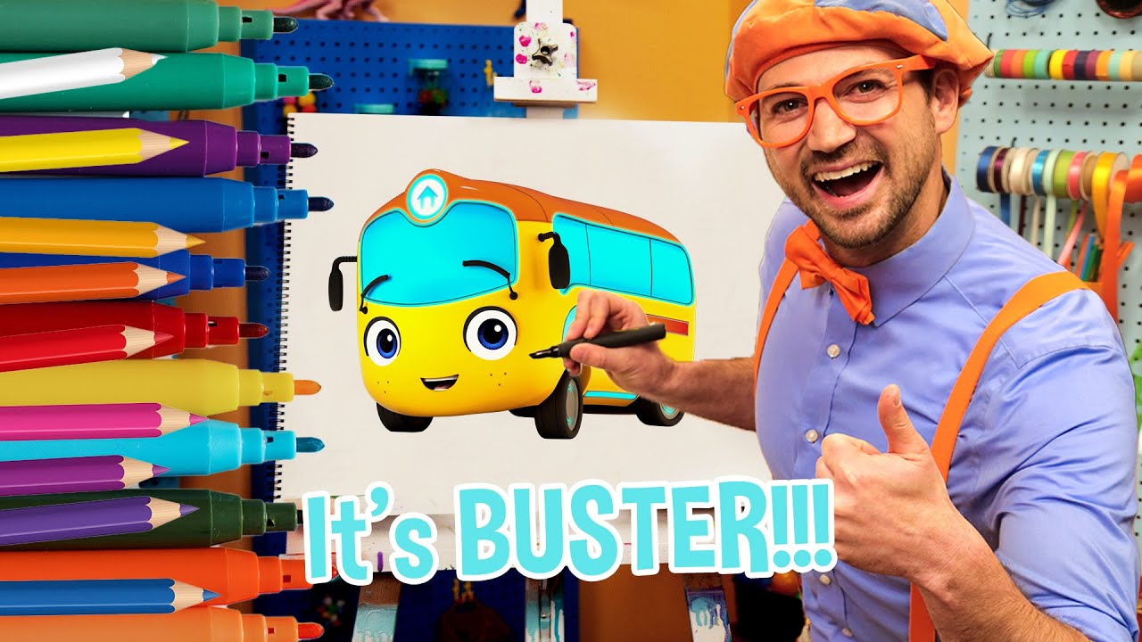 How To Draw Buster | Draw with Blippi! | Kids Art Videos | Drawing ...