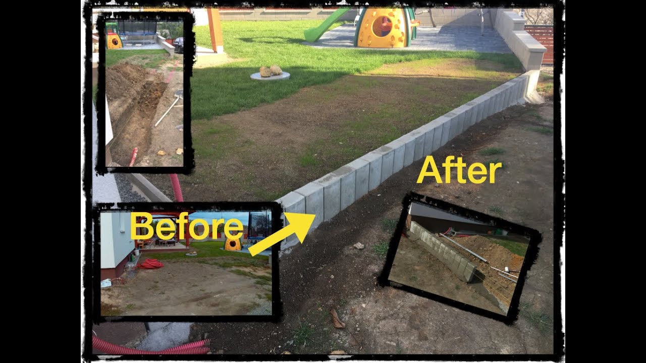 Building concrete palisades around lawn (Full time-lapse) - YouTube