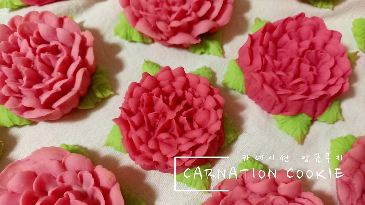카네이션 앙금 쿠키 만들기 (앙금플라워쿠키, 상투과자) / Carnation Flower Cookie - YouTube