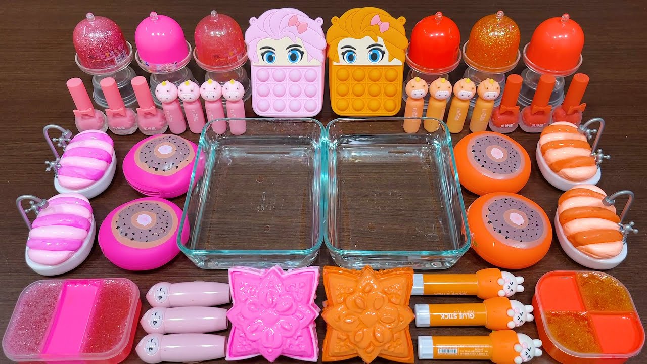 PINK vs ORANGE!! Mixing Random into CLEAR Slime !!! Satisfying Video ...