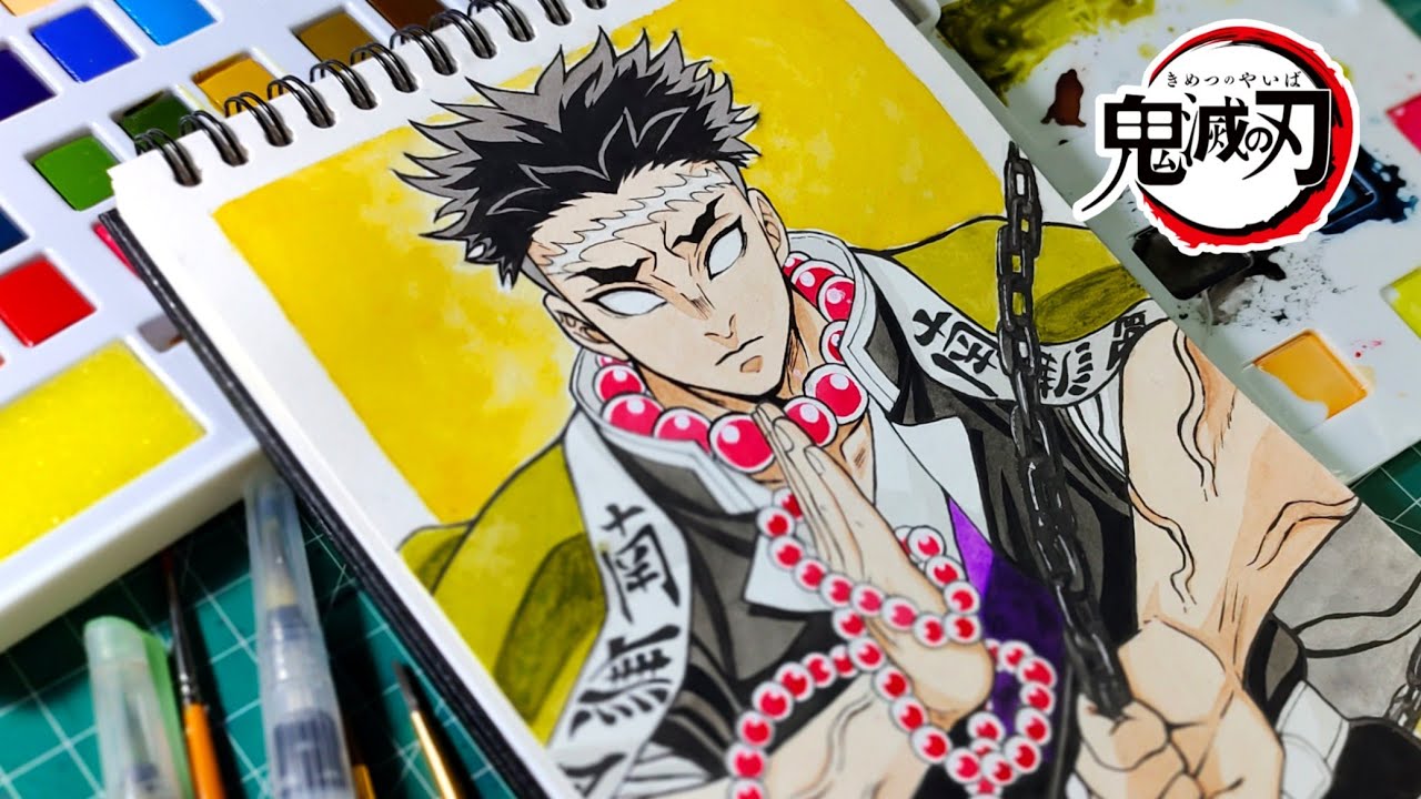 Drawing Himejima Gyomei | Kimetsu no Yaiba season 4 | Watercolor - YouTube