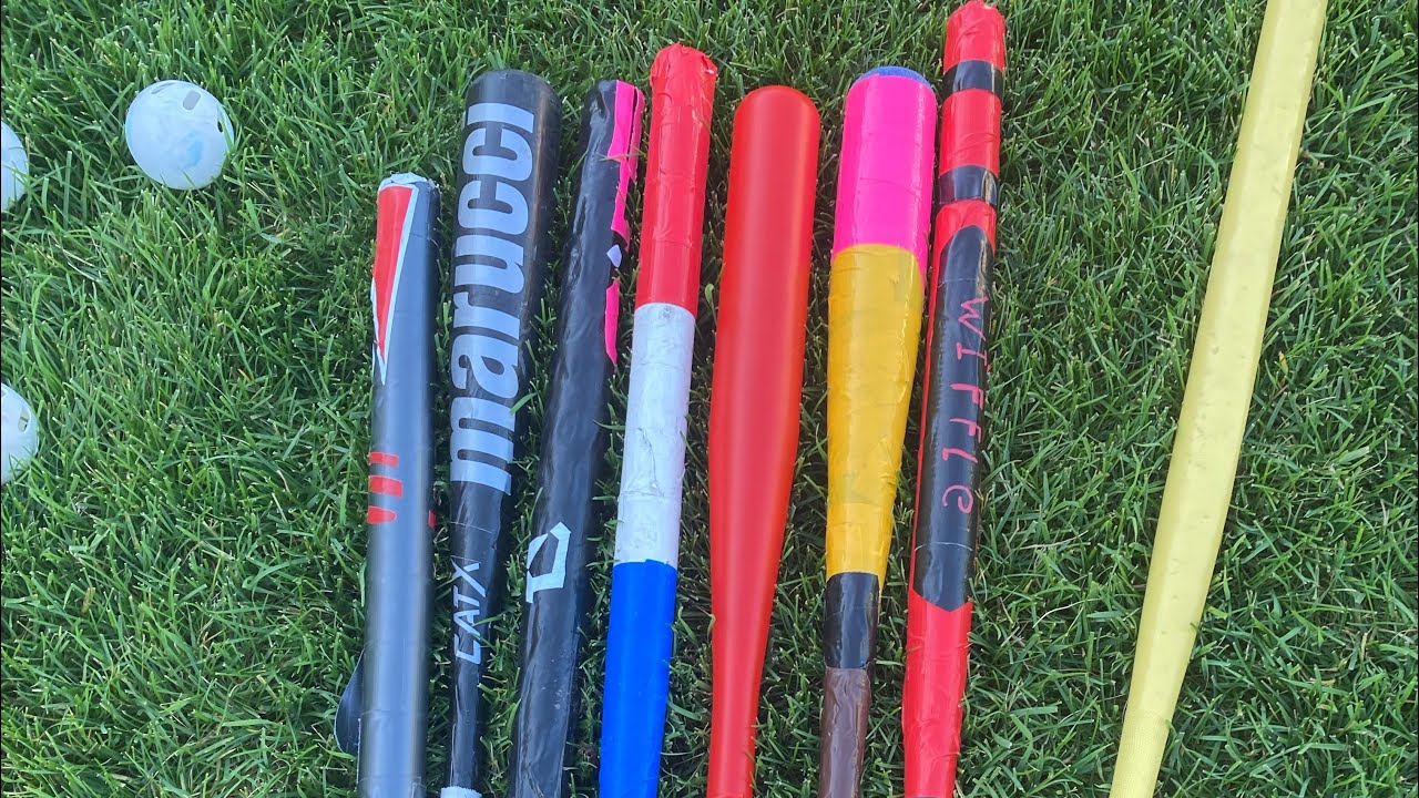 Hittting with different types of taped wiffle ball bats - YouTube