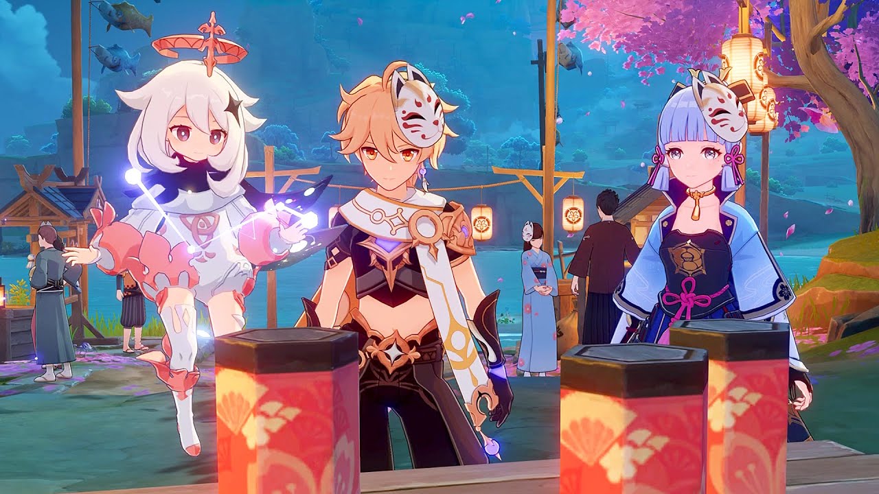Genshin Impact 2.0 - Ayaka, Aether & Paimon go to an Inazuma Festival ...