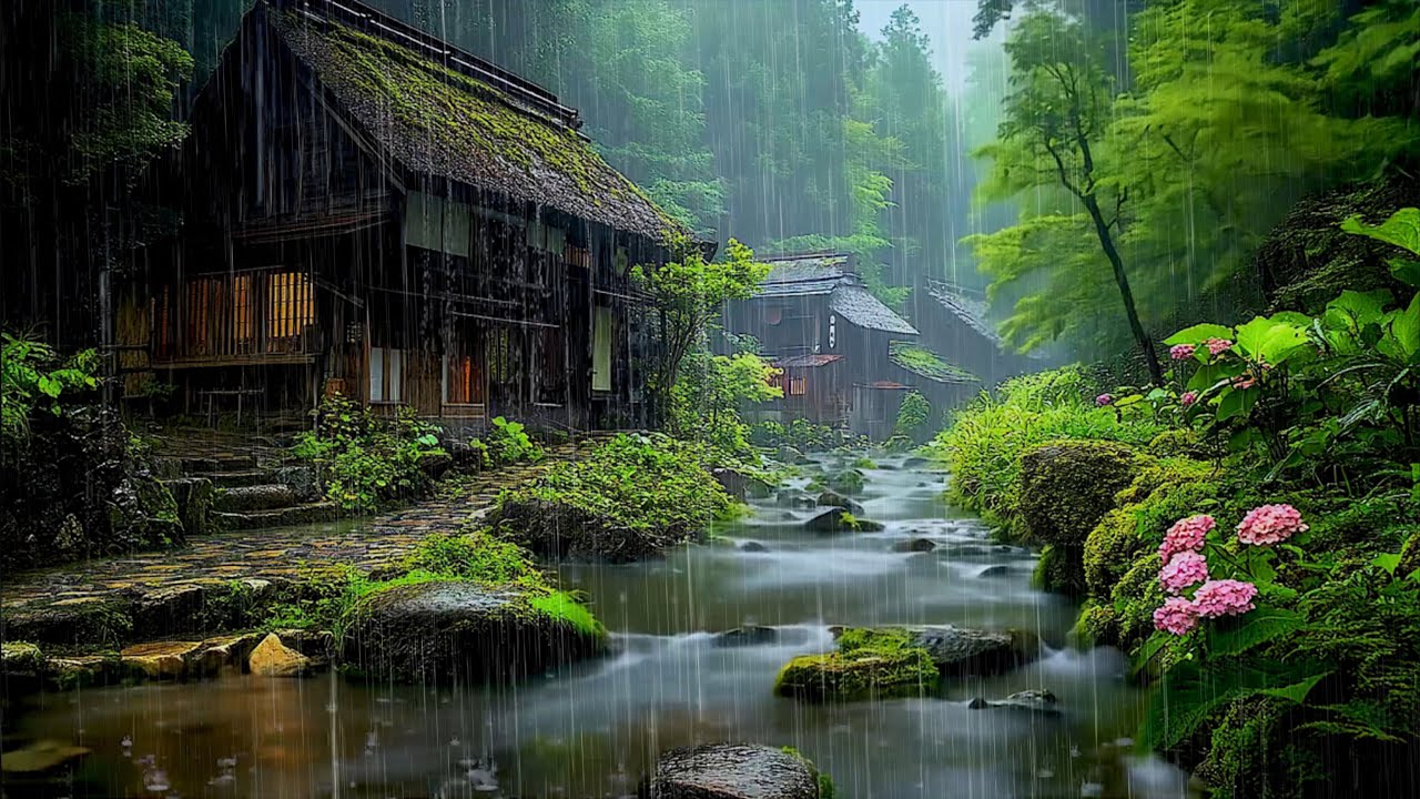 Sleep Better with Rainfall & Water Stream in Quiet Japanese Village 🍀 ...