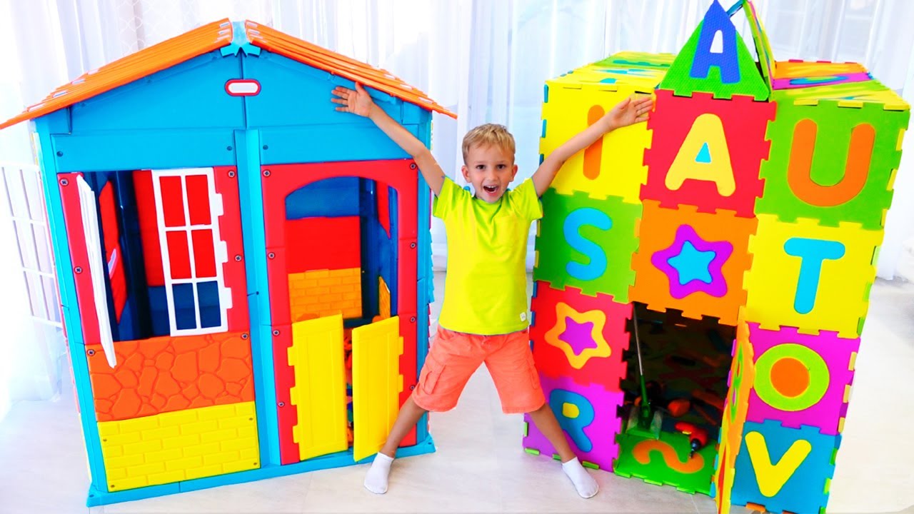 Vlad and Niki play and build colored Playhouse - Funny stories for kids ...