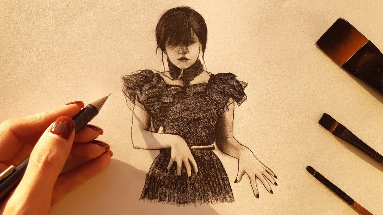 How to draw Wednesday : Drawing Wednesday addams easy / Wednesday dance ...