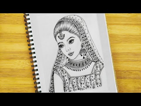 How to Draw a Traditional Bride in Lehenga ll Traditional Drawing ll ...