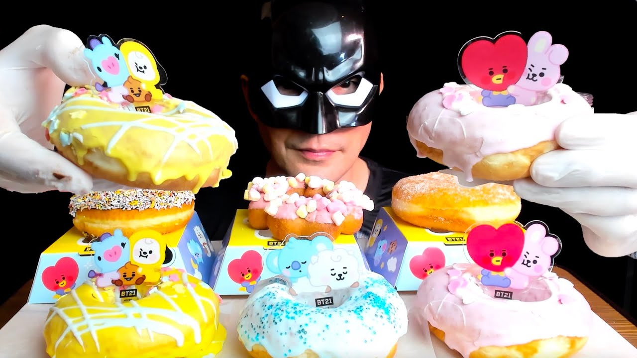 BT21 Donuts (A-1 Bakery Group) ASMR MUKBANG 먹방 咀嚼音JNMASKS Eating Show ...
