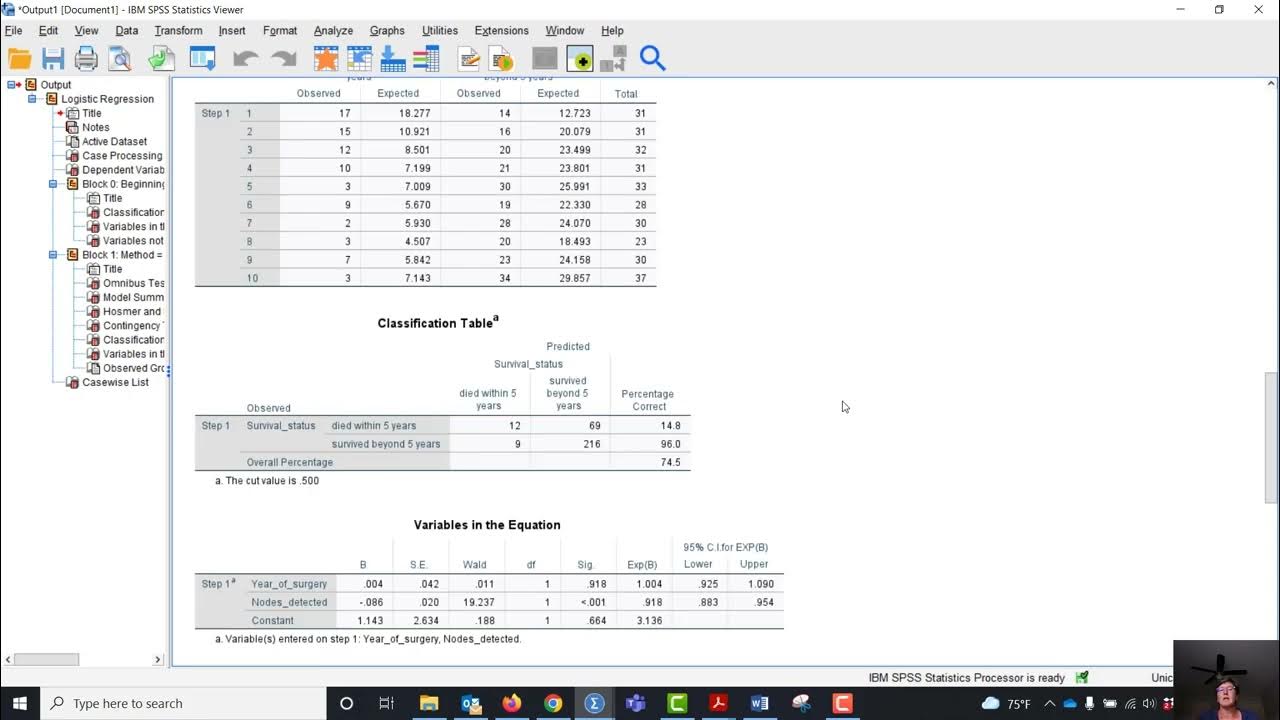 Using SPSS for binomial logistic regression - YouTube