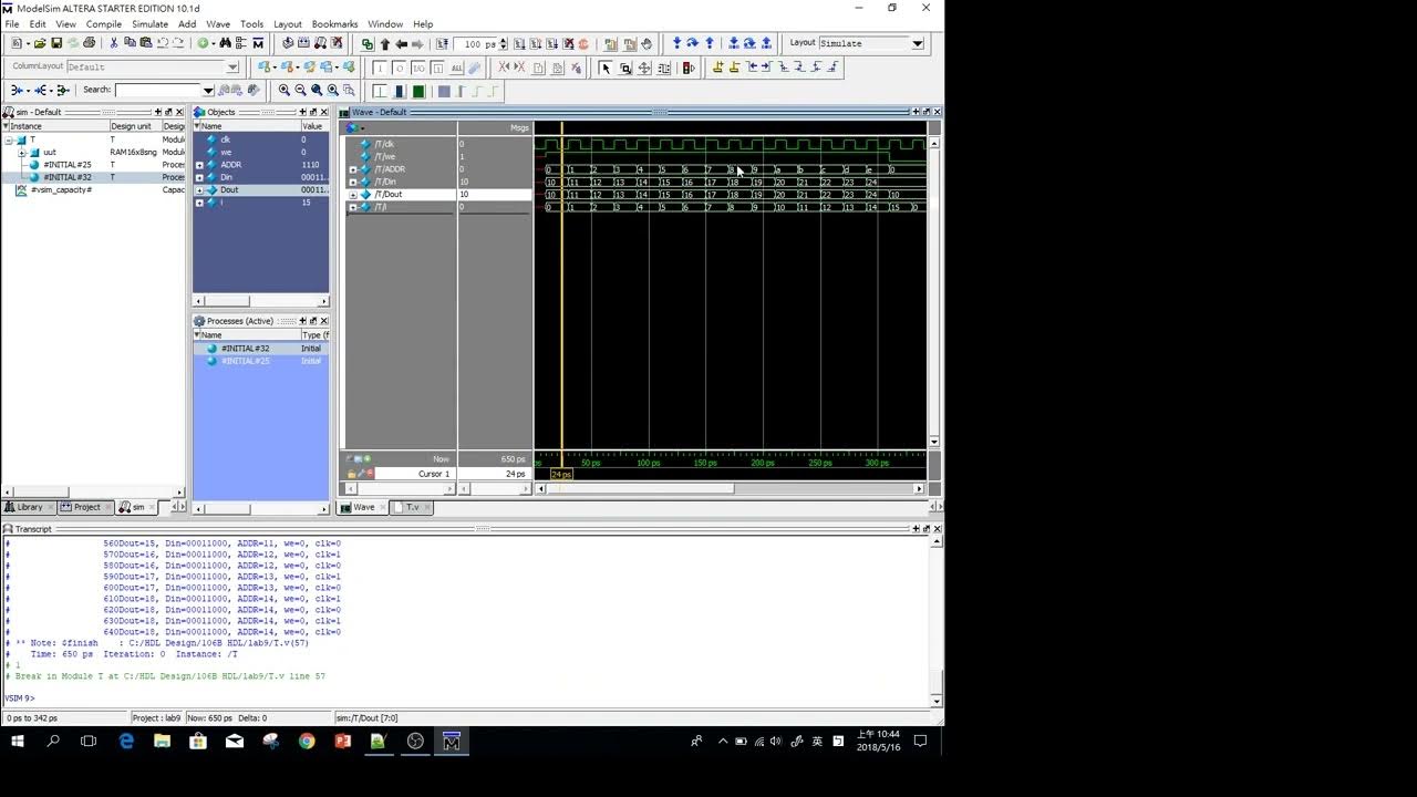 Modelsim Verilog Lab9 Single Port 16x8SRAM part 2 - YouTube
