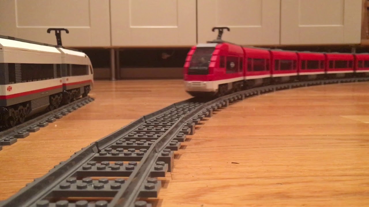 LEGO Red passenger train on long curves layout! - YouTube