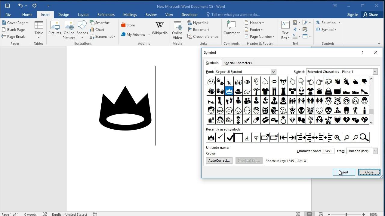 How to insert crown symbol in word - YouTube
