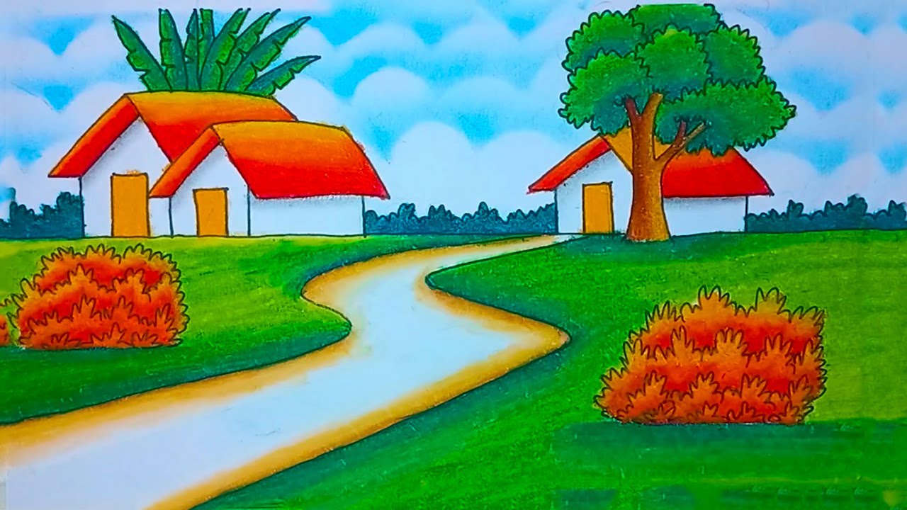 How to Draw Beautiful Village House Drawing | House Drawing | Indian ...