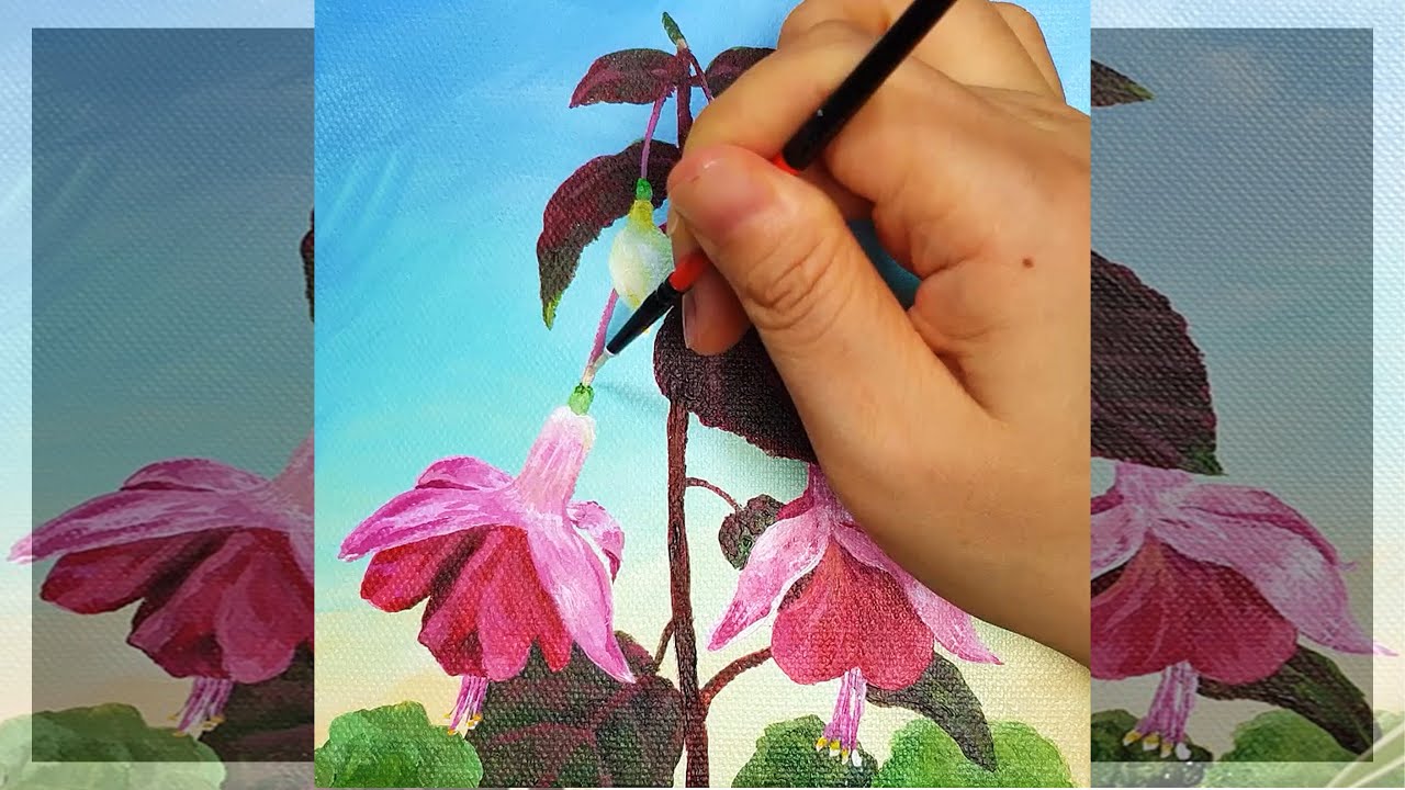 Fuchsia Flower Painting | Flower Painting | Acrylic painting Step by ...