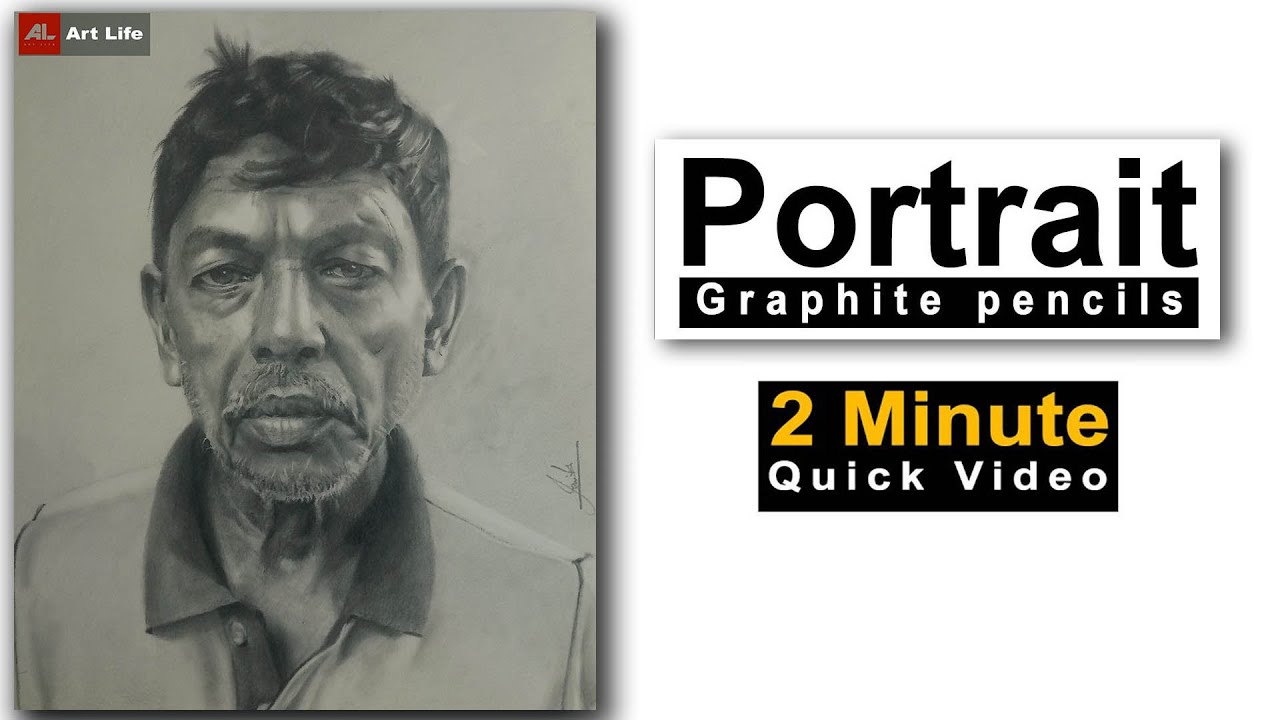 Graphite pencils portrait drawing on paper | old man | Quick video ...