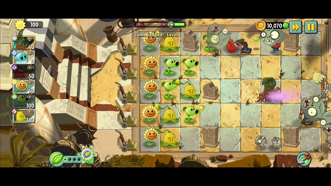 PVZ 2, Plants vs Zombie 2, Tomb Tangled! level 1,Campaign. - YouTube