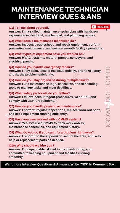 Maintenance Technician Interview Questions And Answers - YouTube