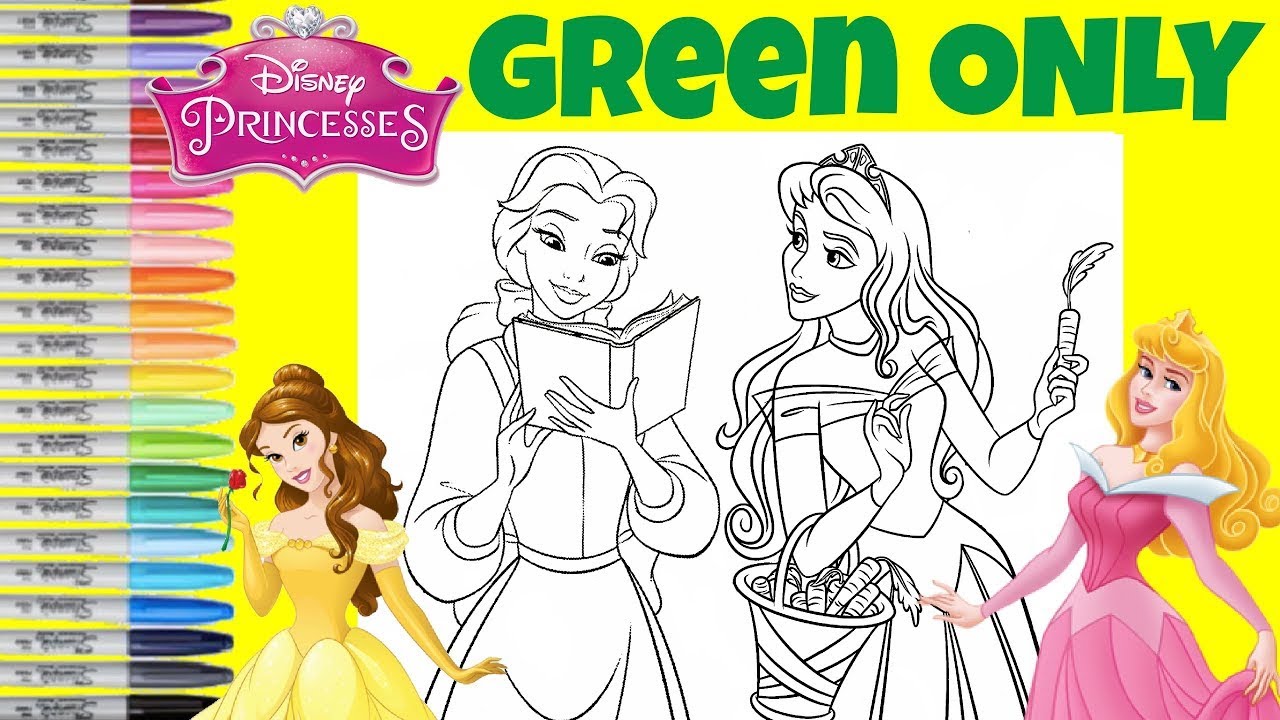 Disney Princess Makeover Belle and Aurora Green Markers Only Coloring ...
