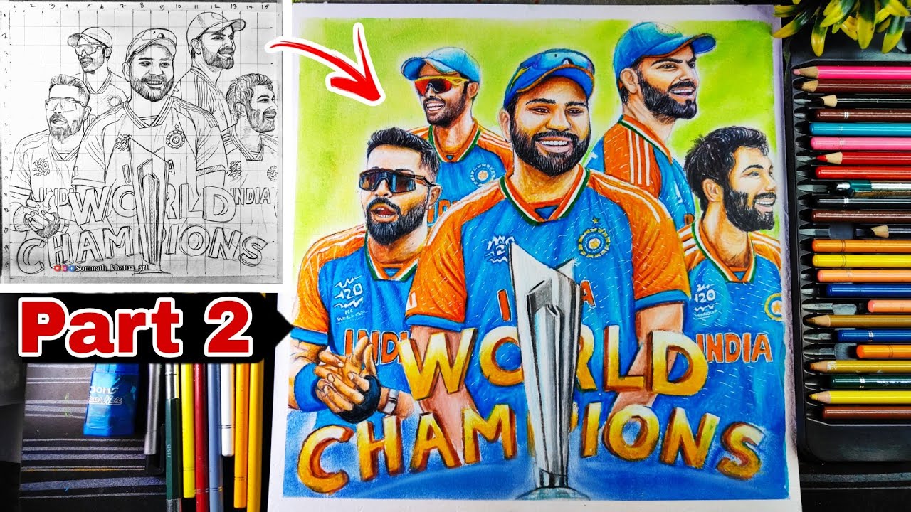 T20 Champions Team India Drawing Colouring part - Rohit, Virat, Bumrah ...